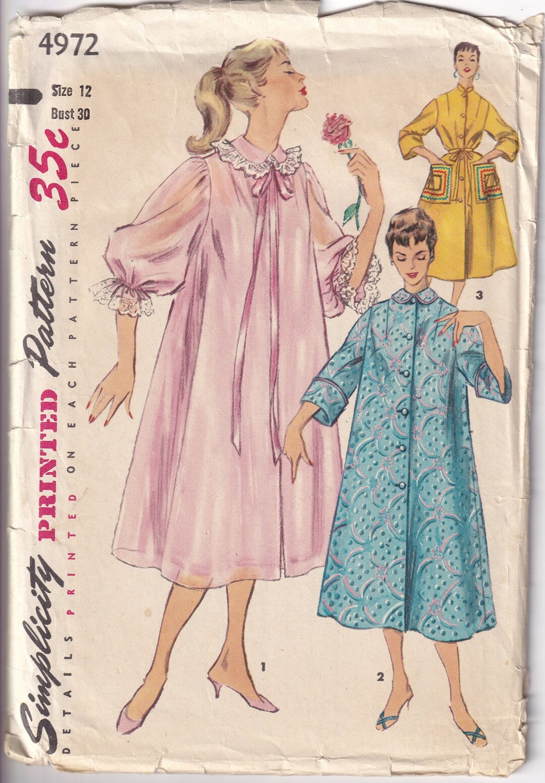 Vintage 1954 Simplicity 4972 Sewing Pattern Misses' Duster, Negligee ...