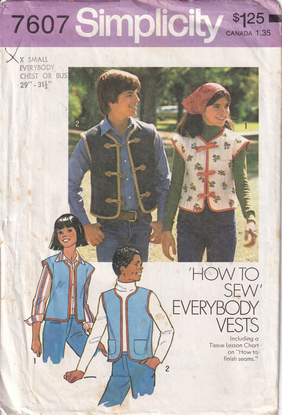 Vintage 1976 Simplicity 7607 Sewing Pattern Unisex Everybody Unlined ...