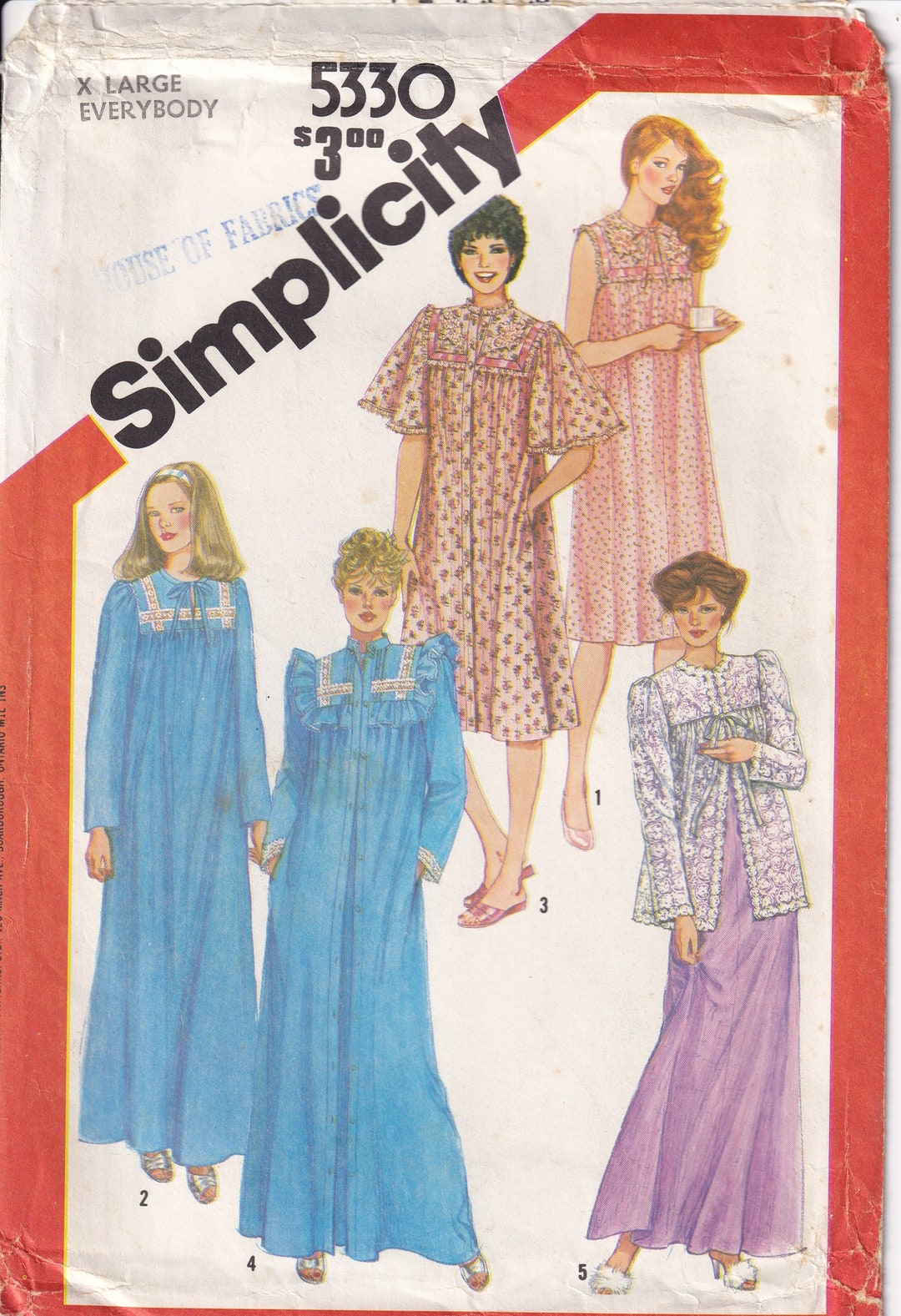 Vintage 1981 Simplicity 5330 UNCUT FF Sewing Pattern Women's Nightgown ...