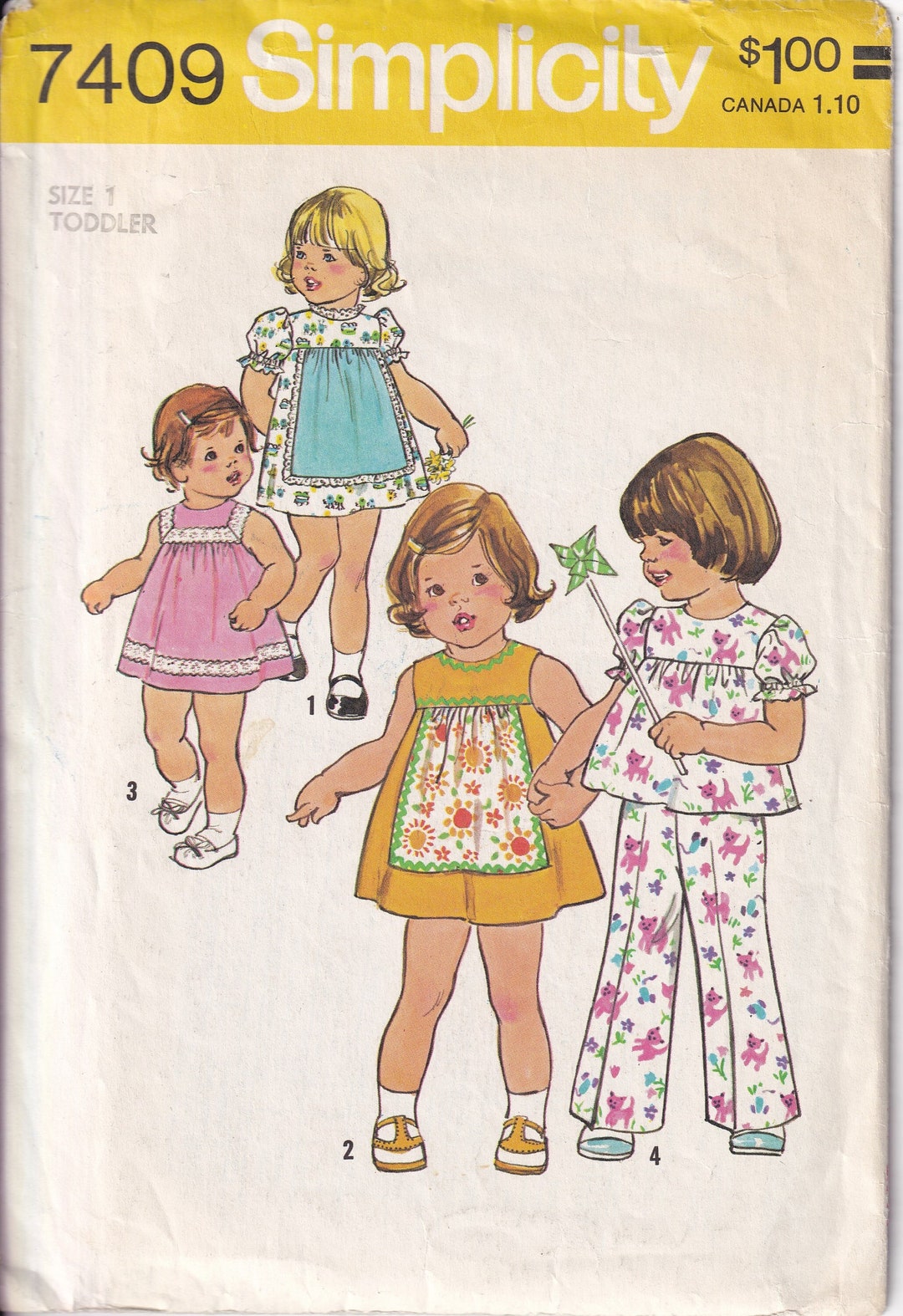 Vintage 1976 Simplicity 7409 Sewing Pattern Toddler Girl's Dress or Top ...