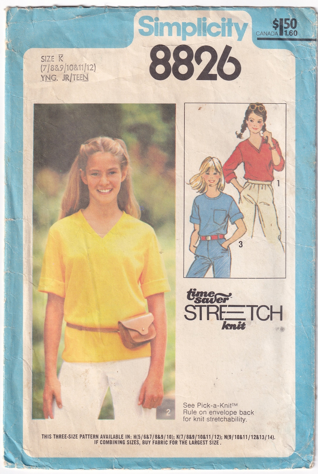 Vintage 1978 Simplicity 8826 Sewing Pattern Young Junior, Teen Pullover ...