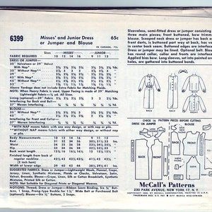 Vintage 1962 Mccall's 6399 UNCUT Sewing Pattern Junior's, Misses' Dress ...