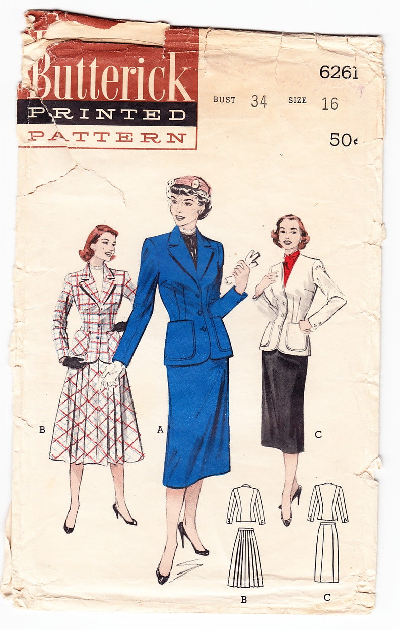 Vintage 1954 Butterick 6261 Sewing Pattern Misses' Classic | Etsy