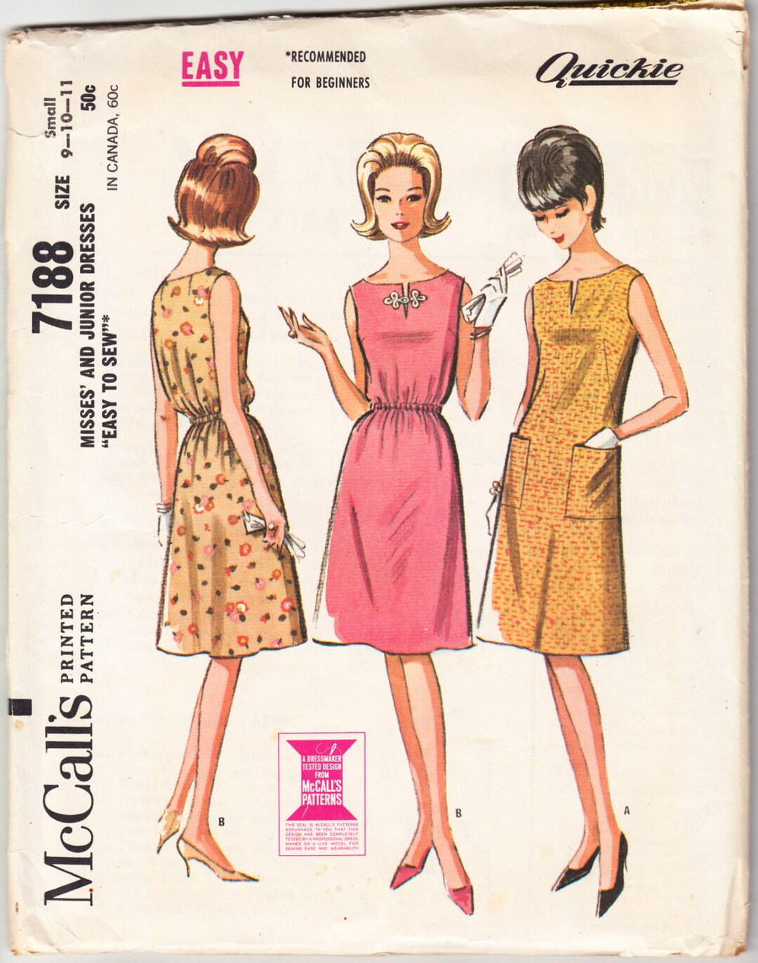 Vintage 1964 Mccall's 7188 Sewing Pattern Junior Dresses Size 9-10-11 ...