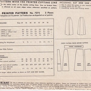 Vintage 1948 Mccall 7275 Sewing Pattern Ladies' and Misses' Skirt Size ...