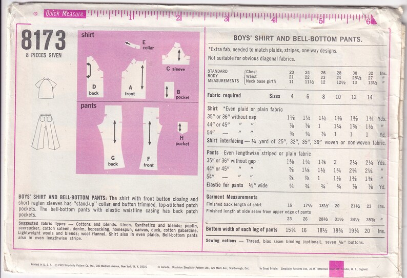 Vintage 1969 Simplicity 8173 UNCUT Sewing Pattern Boys' - Etsy