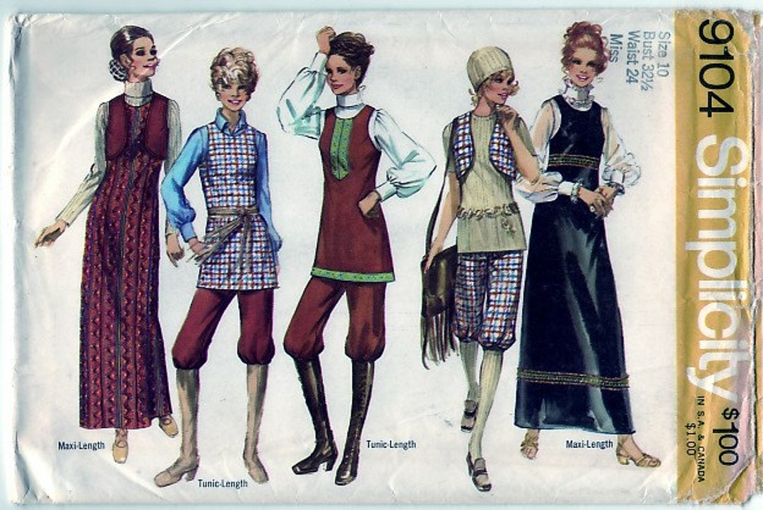 Vintage 1970 Simplicity 9104 UNCUT Sewing Pattern Juniors' Misses' Maxi ...