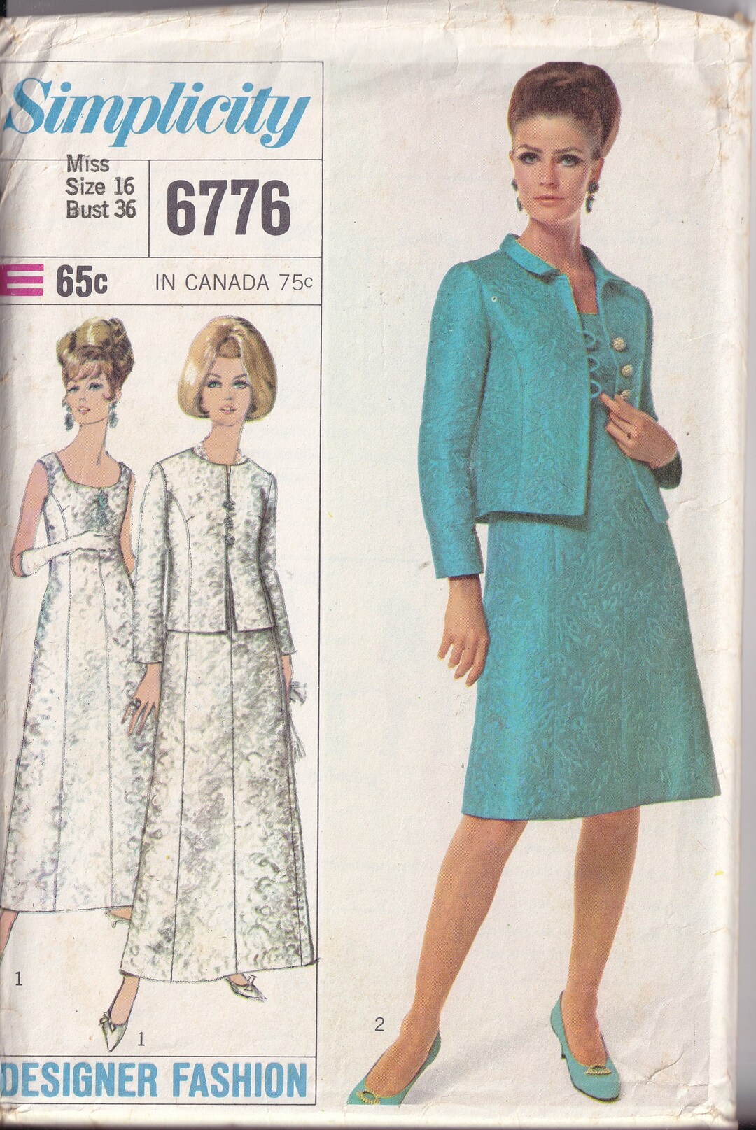 Vintage 1966 Simplicity 6776 Sewing Pattern Misses' Evening Dress in ...