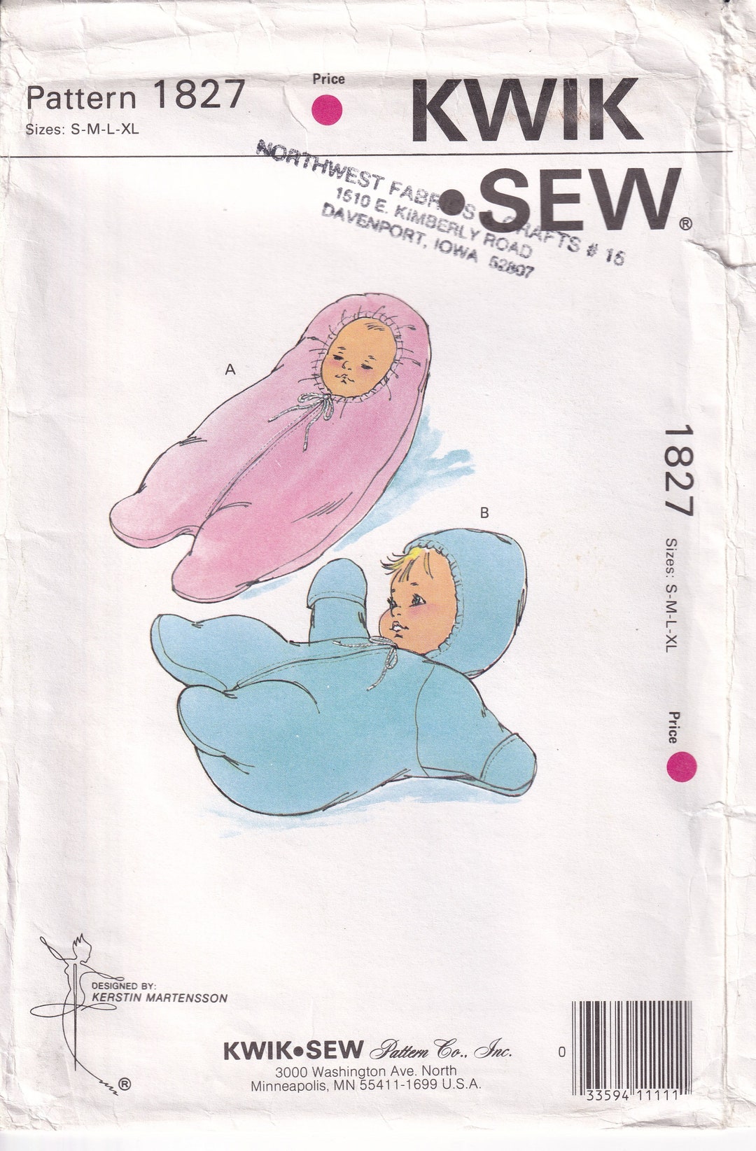 1988 Kwik Sew 1827 UNCUT Sewing Pattern Baby Buntings Size NB-18M (S-XL ...