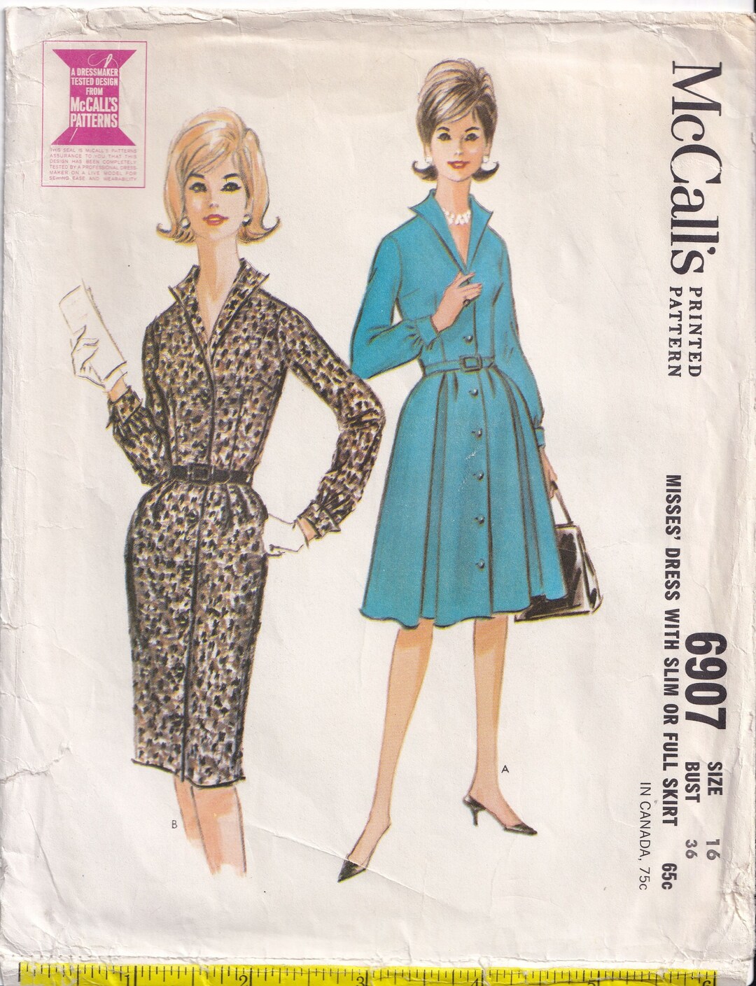 Vintage 1963 Mccall's 6907 Sewing Pattern Misses' Dress With Slim or ...