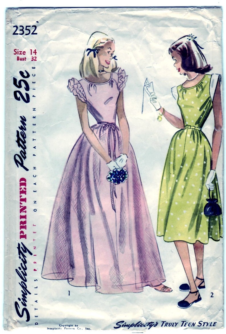 Vintage 1947 Simplicity 2352 Sewing Pattern Teen-age Daytime - Etsy