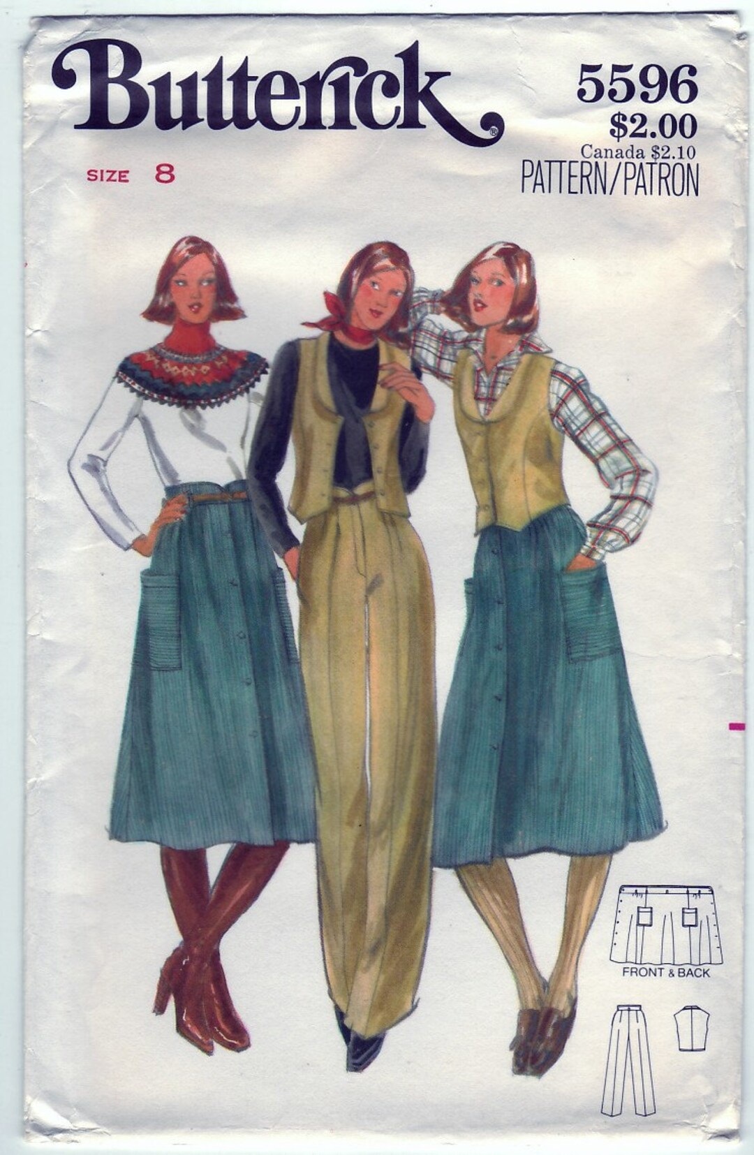 Vintage 1978 Butterick 5598 UNCUT Sewing Pattern Misses' Vest, Skirt ...