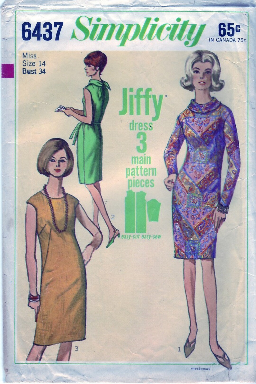 Vintage 1966 Simplicity 6437 Sewing Pattern Misses' One - Etsy