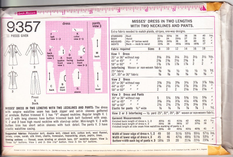 Vintage 1971 Simplicity 9357 Sewing Pattern Misses Dress in - Etsy