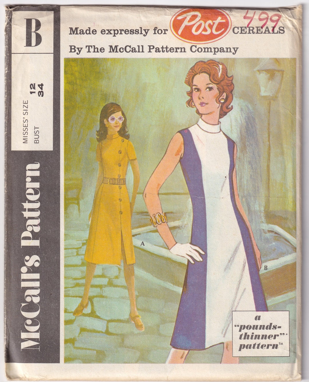 Vintage 1971 Mccall's Post Pattern B UNCUT Sewing Pattern Misses' Dress ...