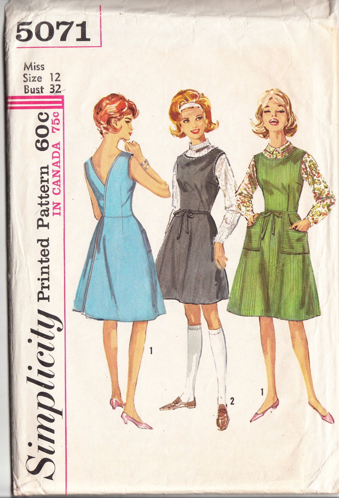 Vintage 1961 Simplicity 5071 Sewing Pattern Juniors', Misses' Wrap Around Jumper in Two Lengths ...