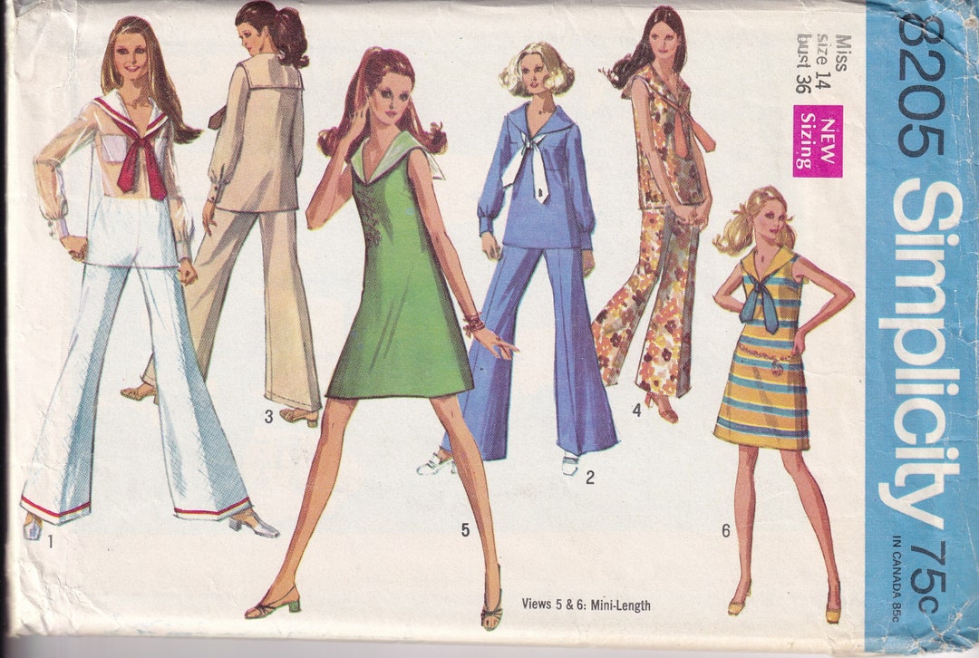 Vintage 1969 Simplicity 8205 Sewing Pattern Misses' Sailor Collar Style ...