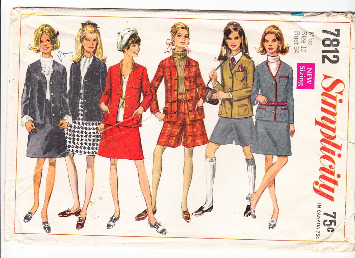 Vintage 1968 Simplicity 7812 Sewing Pattern Misses Jacket, Skirt and ...