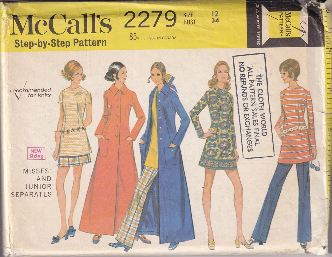 Vintage 1970 Mccall's 2279 Sewing Pattern Misses' Separates Tunic or ...
