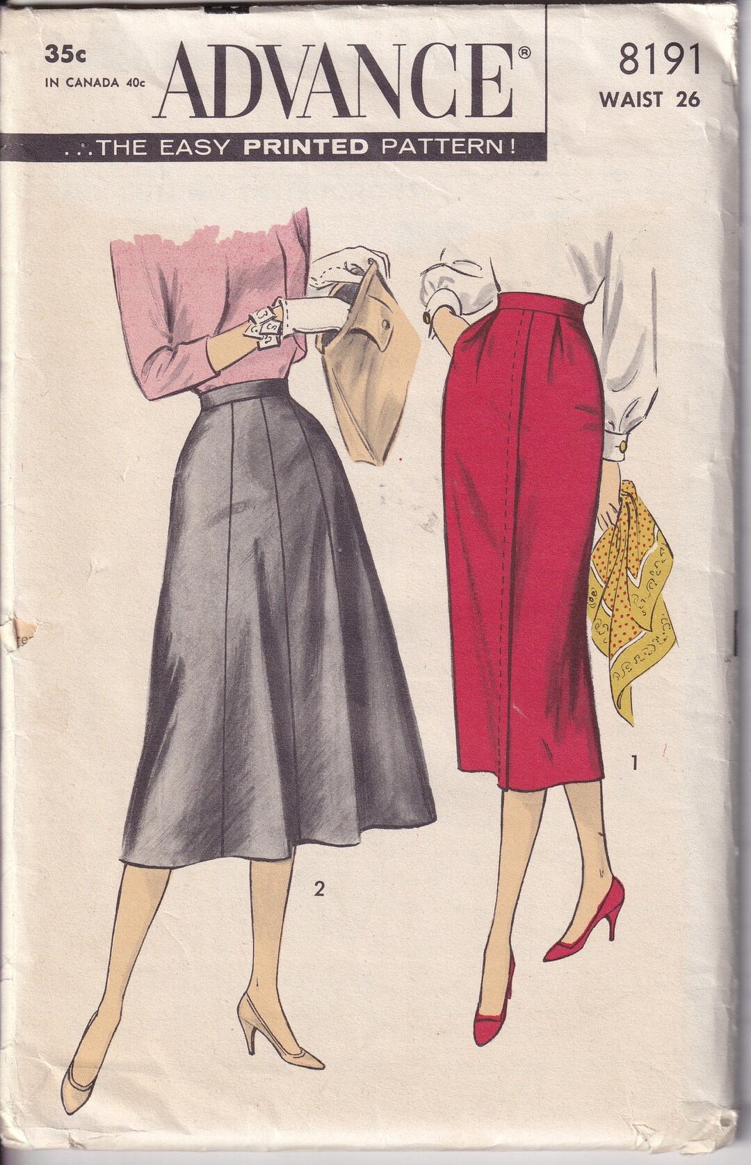 Vintage 1957 Advance 8191 Sewing Pattern Misses' Skirts Size 26 - Etsy