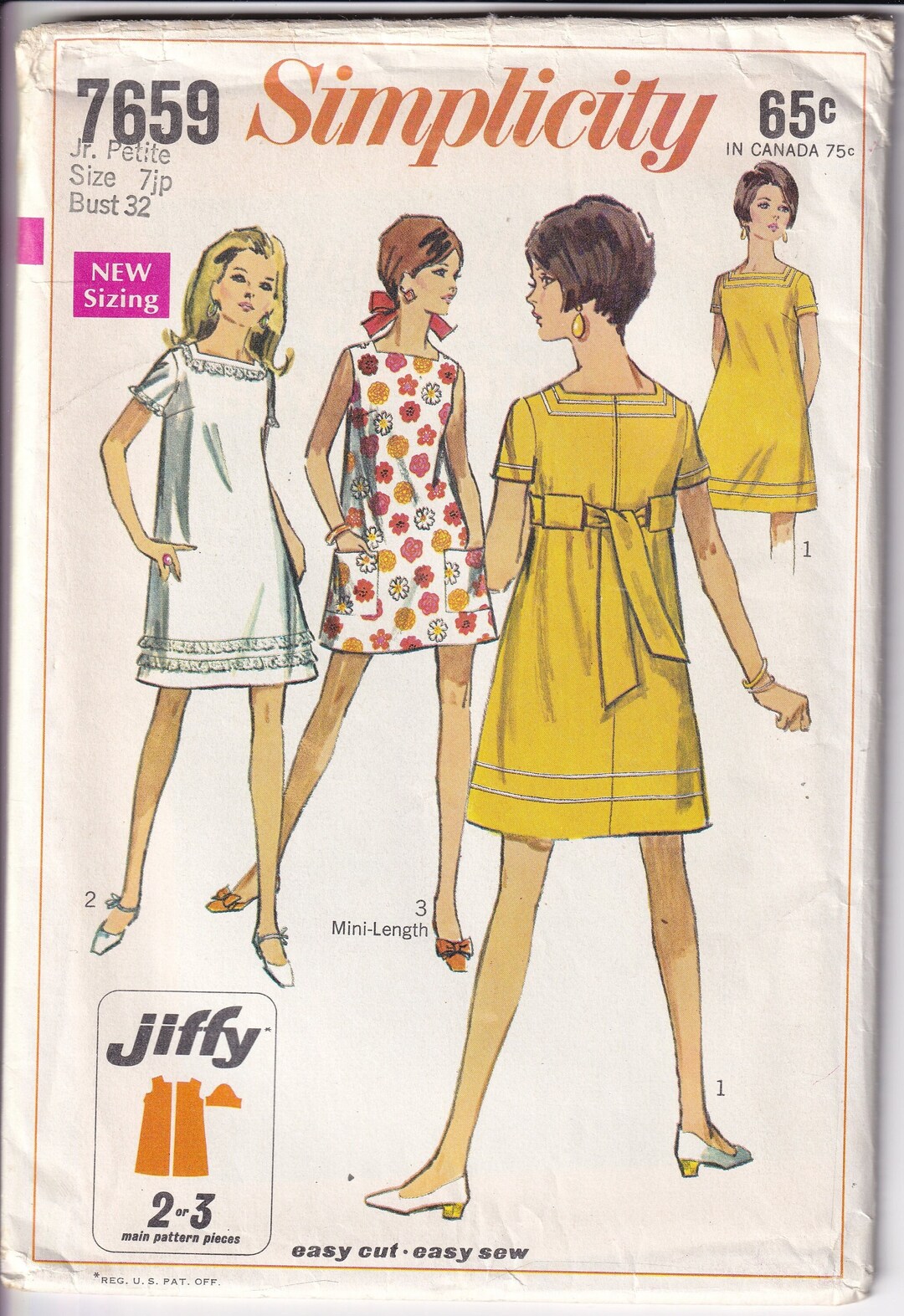 Vintage 1968 Simplicity 7659 UNCUT FF Sewing Pattern Junior Petites ...