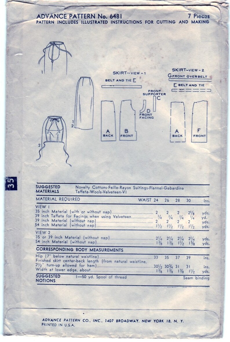 Vintage 1952 Advance 6481 Sewing Pattern Maternity Skirt Size | Etsy