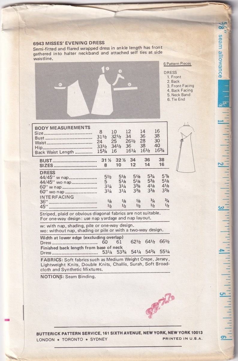 Vintage 1972 Butterick 6943 UNCUT Sewing Pattern Misses' Wrap and Go ...