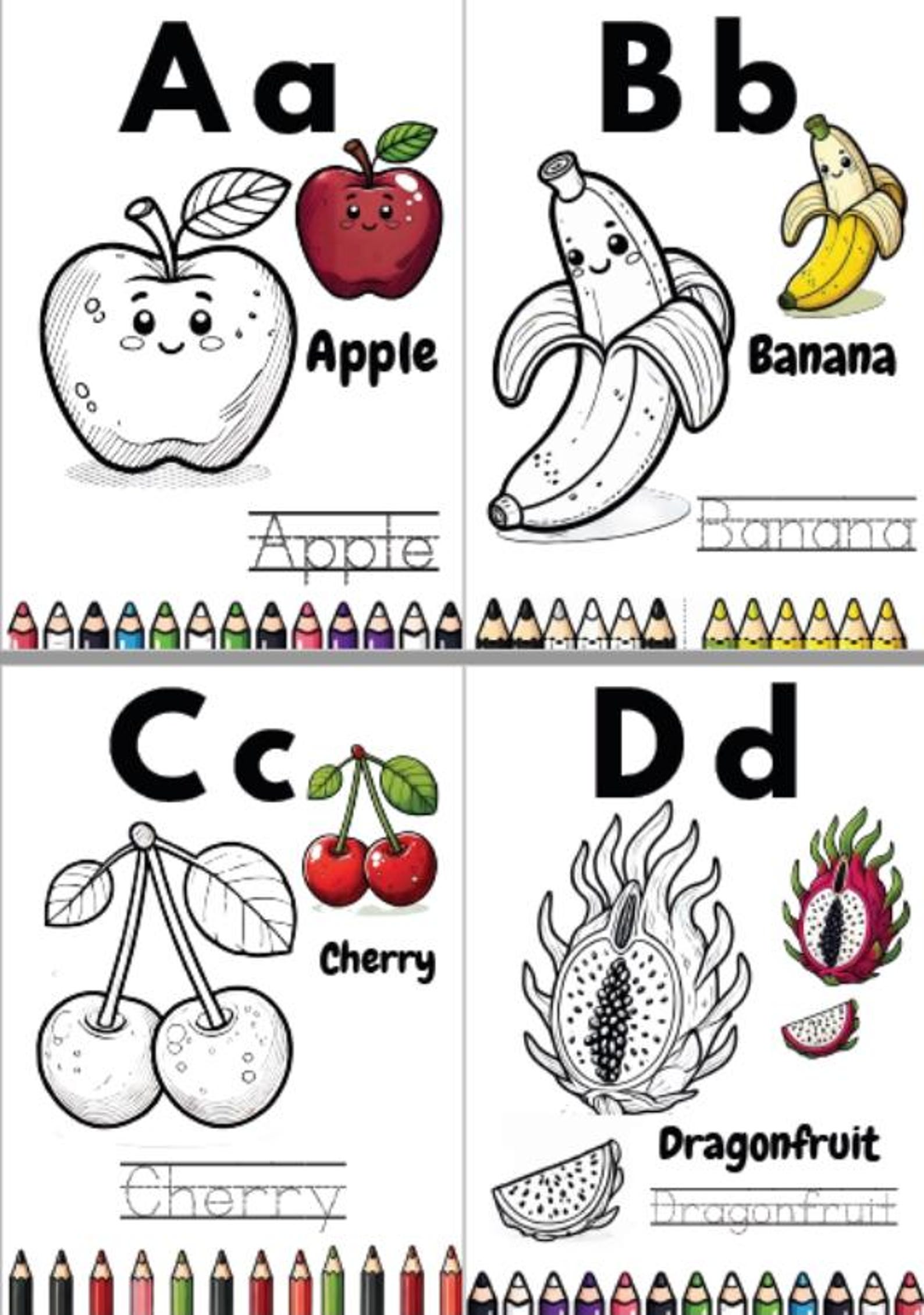 A-Z Alphabet Fruit Coloring Pages | Learn to Write & Read | Fun ...