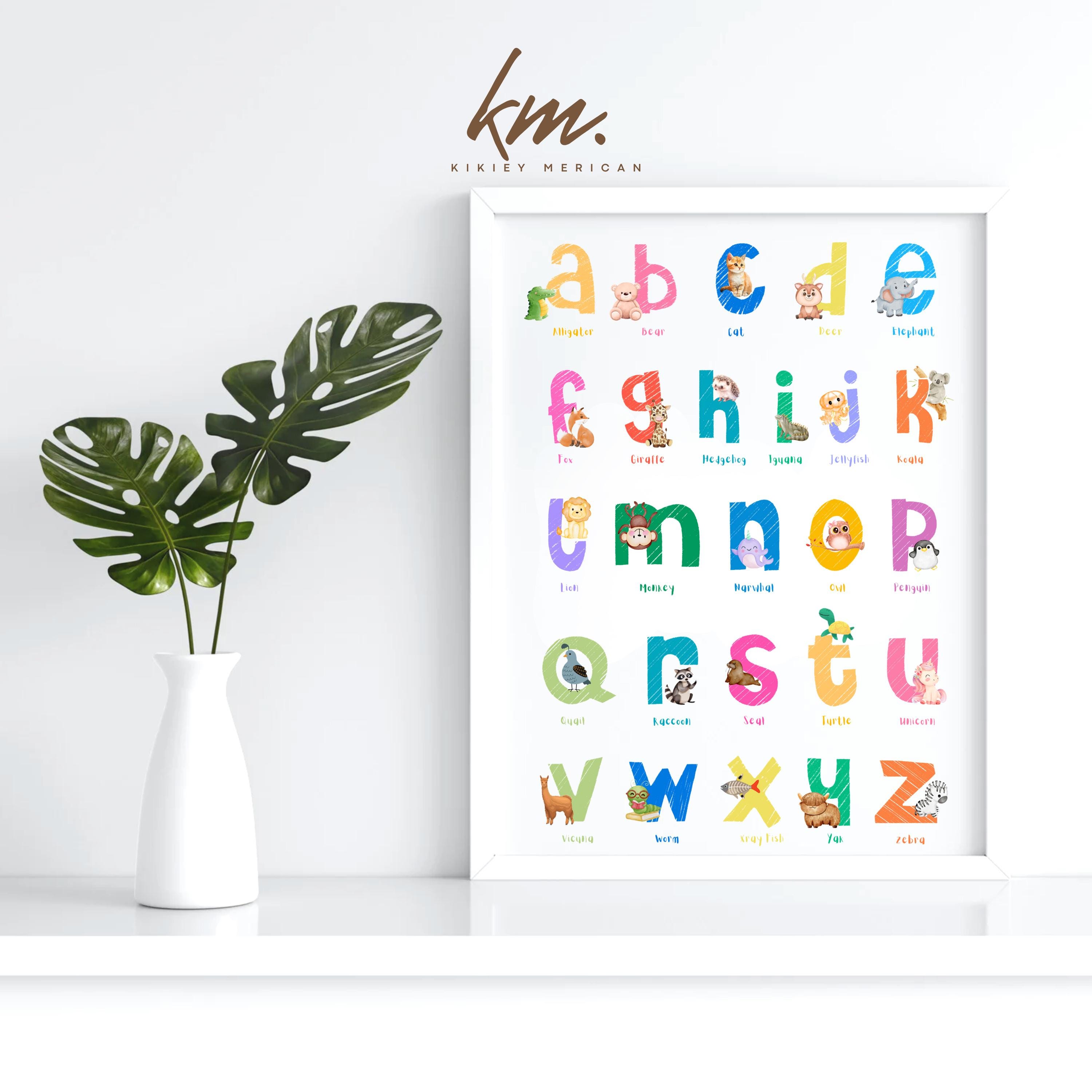 Animal ABC Alphabet Poster Nursery Educational Decor A Z Wall Art Kids ...