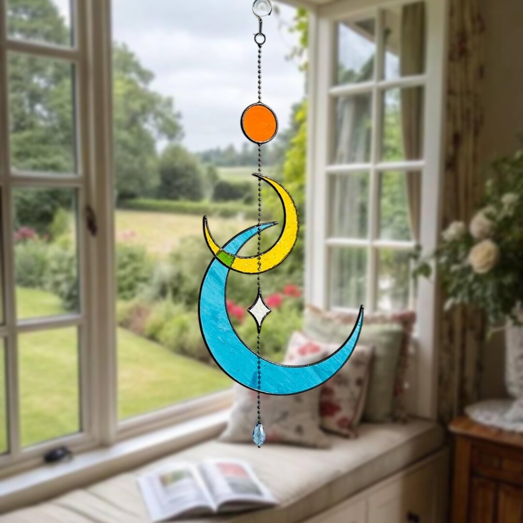 Solar System Stained Glass Suncatcher. Celestial Gift for Moon Lover ...