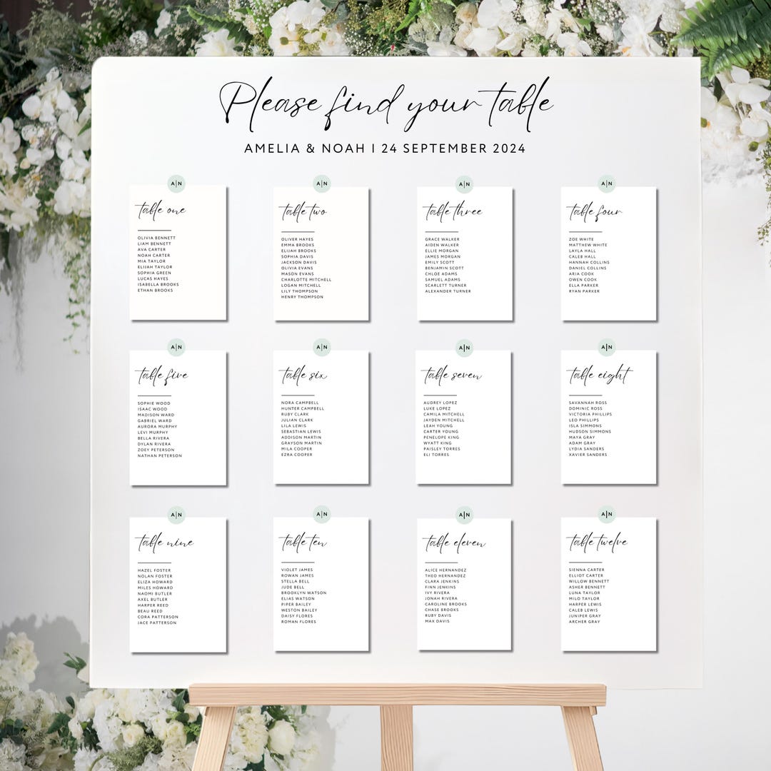 Editable Wedding Seating Chart | Modern Seating Chart Template | DIY ...