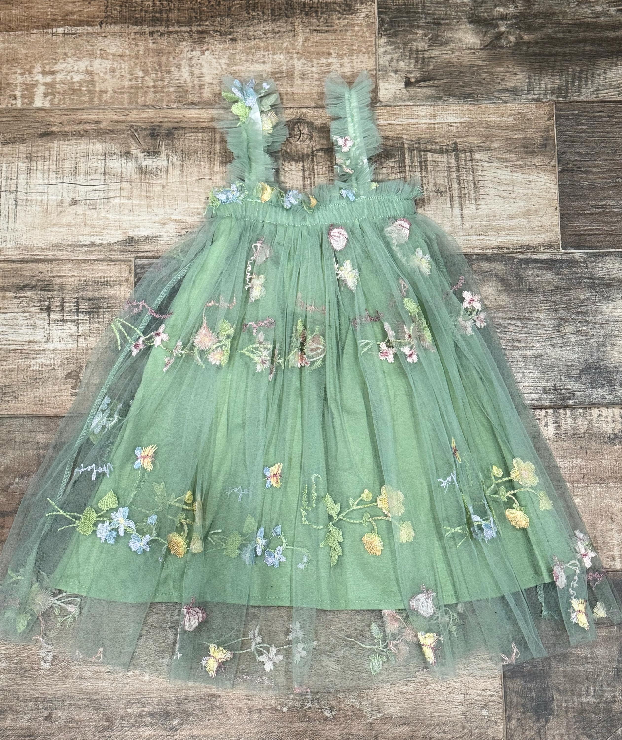Sage Embroidered Tulle Dress and Headband - Spring Dress - Flower Girl ...