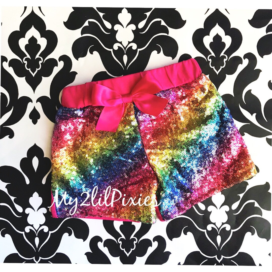 Rainbow Sequins Shorts - Girls Sparkle Shorts - Rainbow Glitter Shorts ...