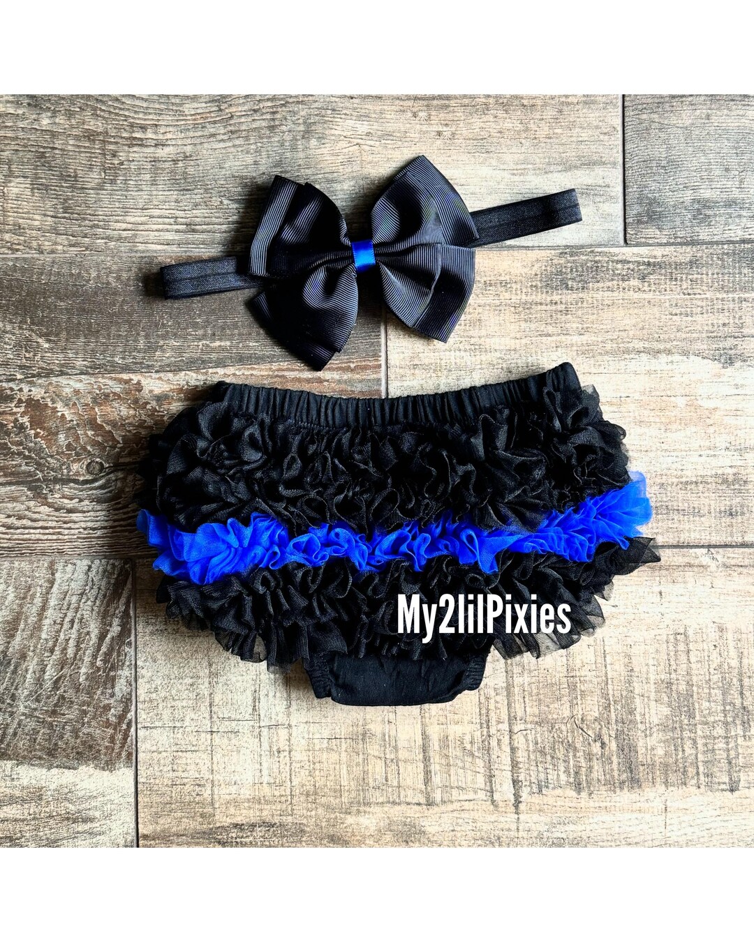 Thin Blue Line Baby Bloomer and Bow Headband , Ruffle Diaper Cover for ...