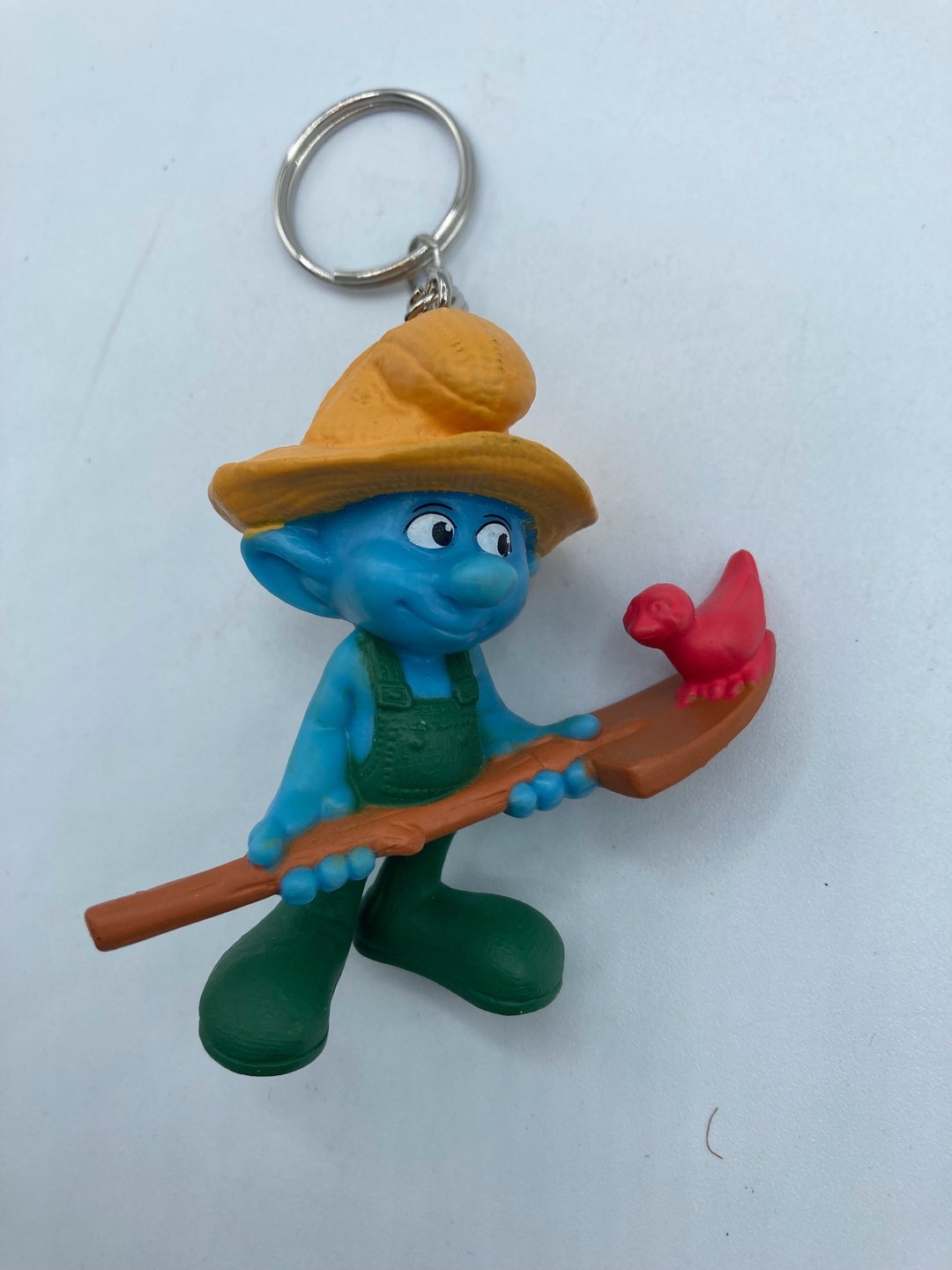 Blue Smurfs Farmer Keychain Backpack Zipper Purse Chain 3" Tall ...
