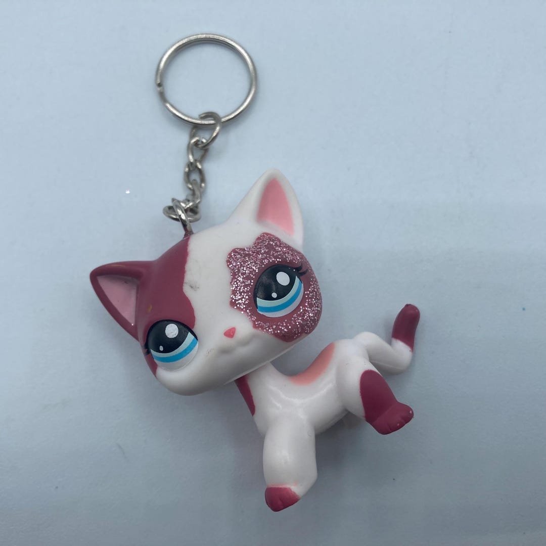Littlest Pet Shop Hasbro LPS #2291 Pink Glitter Shorthair Cat Keychain ...