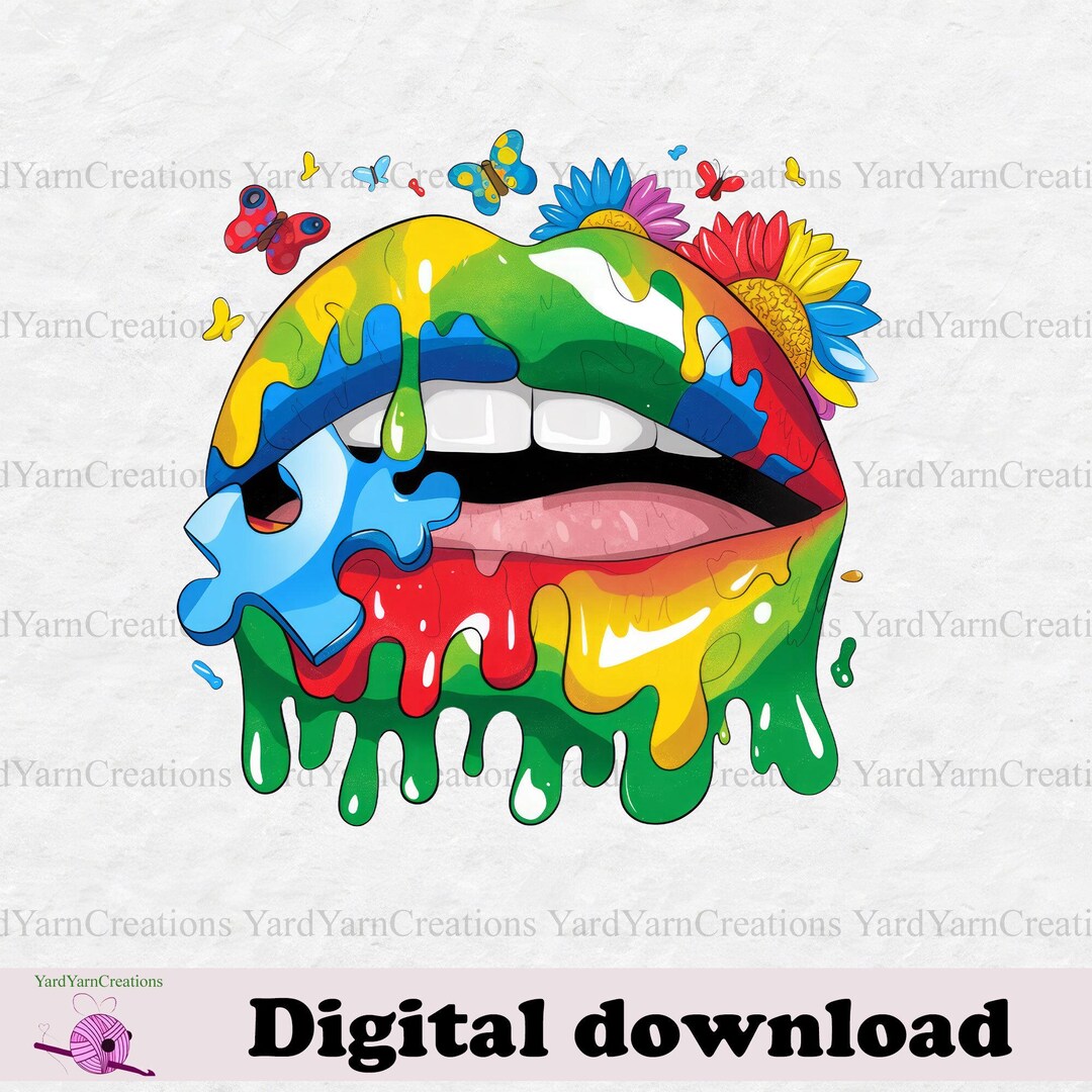 Autism Dripping Lips Png Sublimation Design, Autism Lips Png, Autism ...