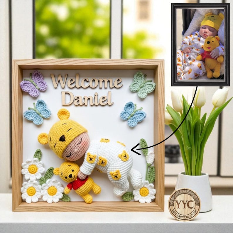 Custom Crochet Shadow Box: Winnie the Pooh, Personalized Nursery Decor ...