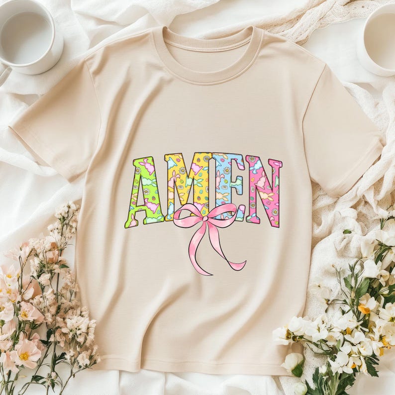 Amen Lace Bow Png Coquette Amen Varsity Png Floral Easter Amen Png ...