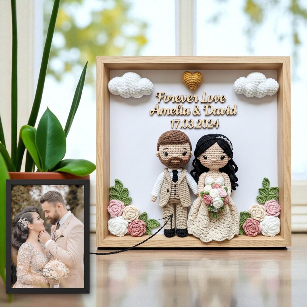 Custom Crochet Wedding Couple Shadow Box Personalized Bride and Groom ...