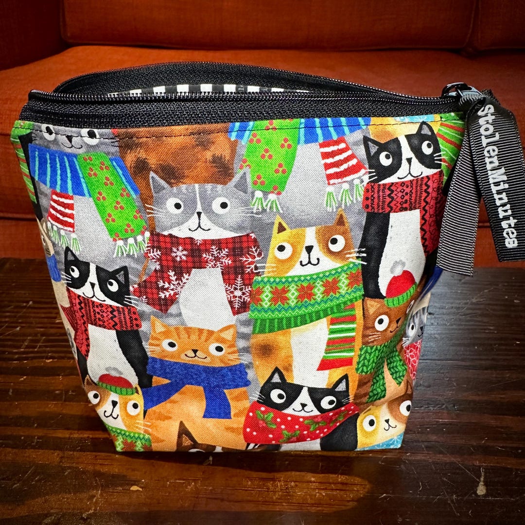 SMALL Cozy Kitties, Knitting Project Bag, Zipper Pouch, Crochet Project ...