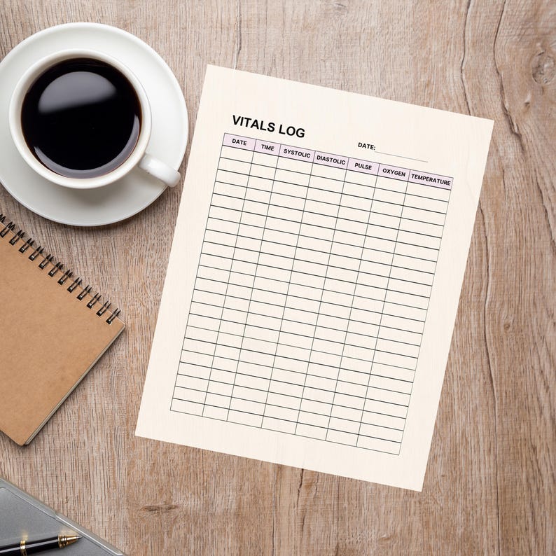 Printable Vitals Log Sheet | Patient Vitals Tracker | Medical Record ...