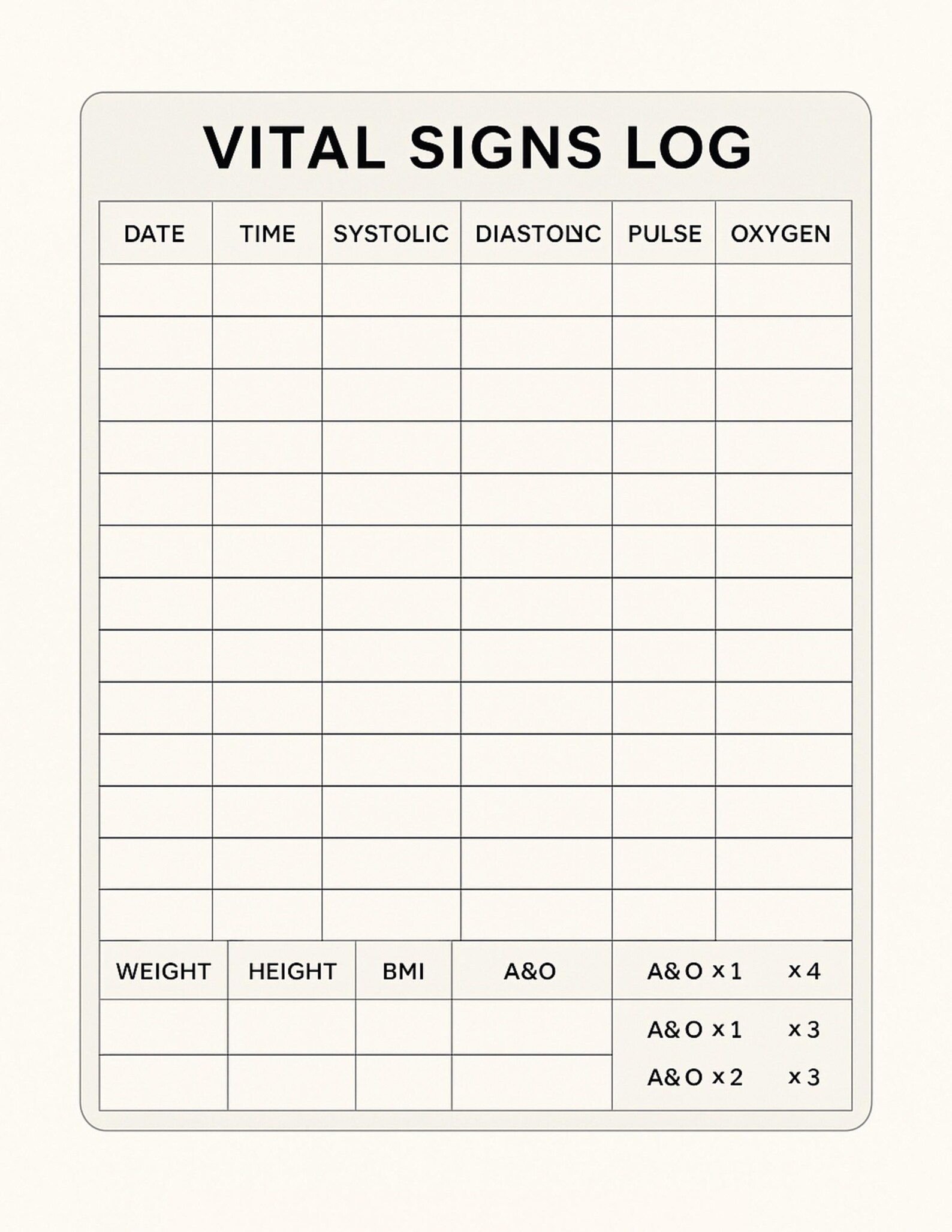Printable Vitals Log | Patient Vitals Tracker | Nursing Documentation ...
