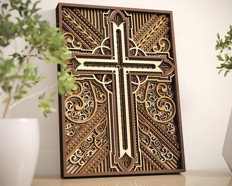 Layered Cross SVG File for Laser Cutting – Christian Mandala Cross Wall ...
