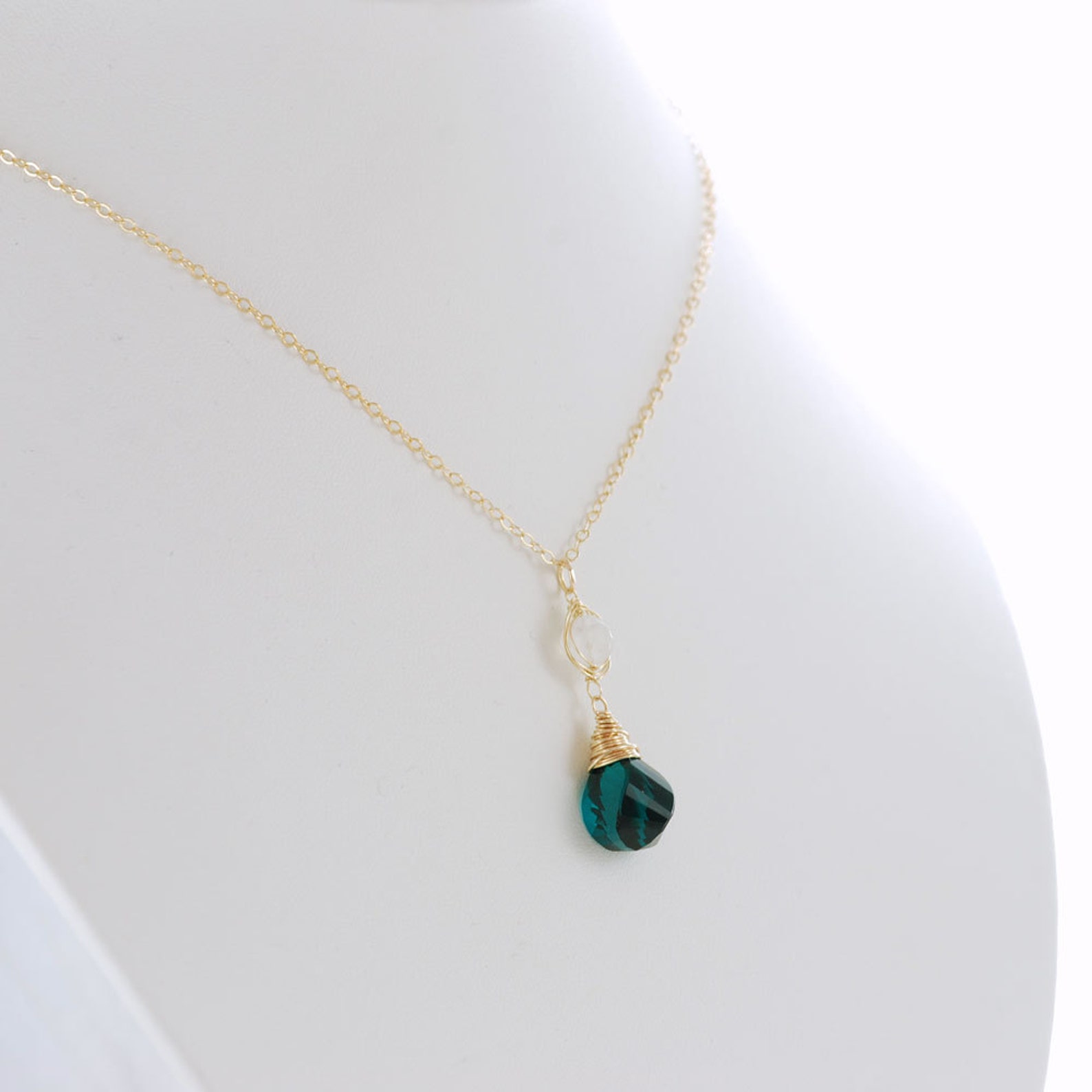 Gold Pendant Necklace Teal Quartz Moonstone Necklace | Etsy