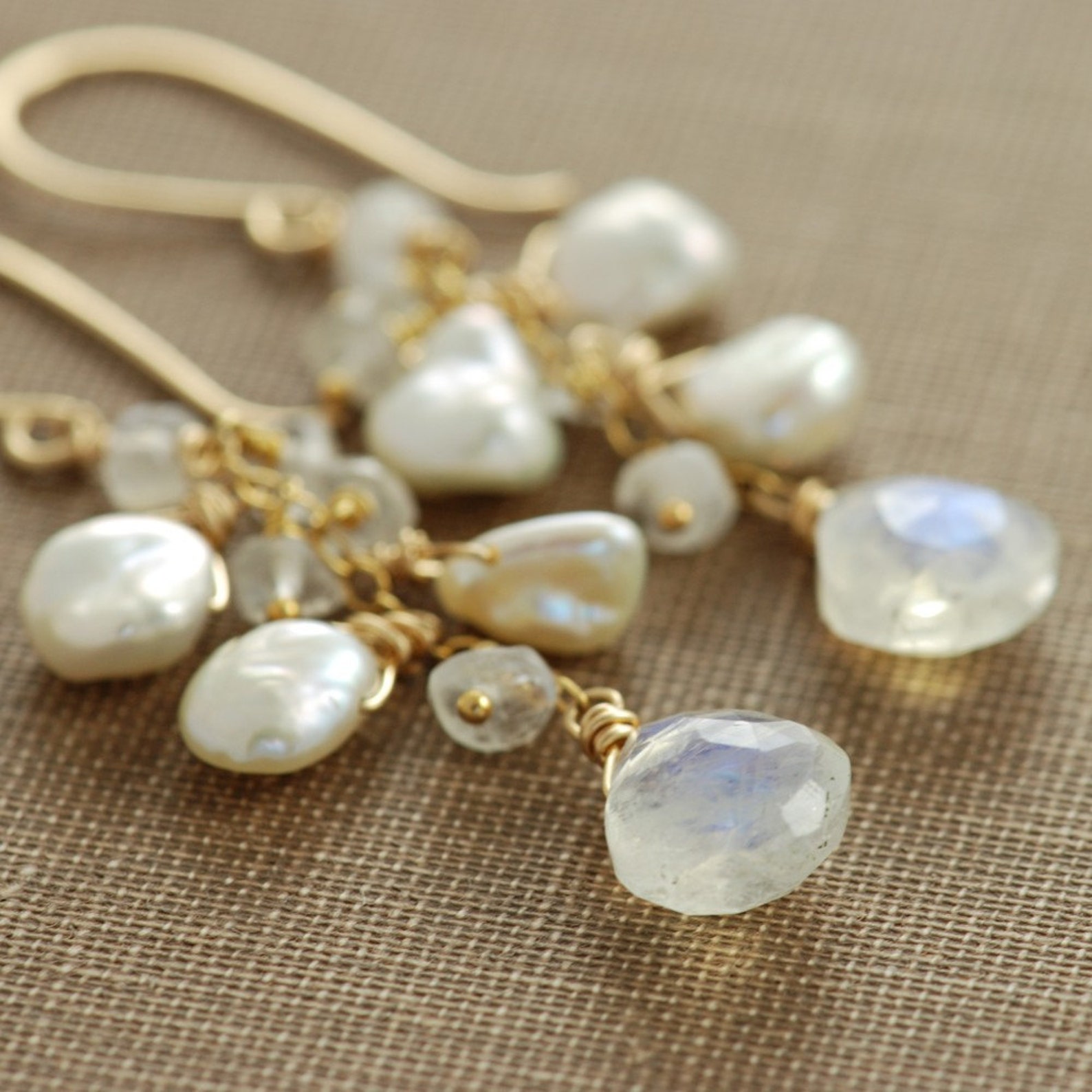 Moonstone Pearl Earrings in 14k Gold Fill Gemstone Dangle | Etsy