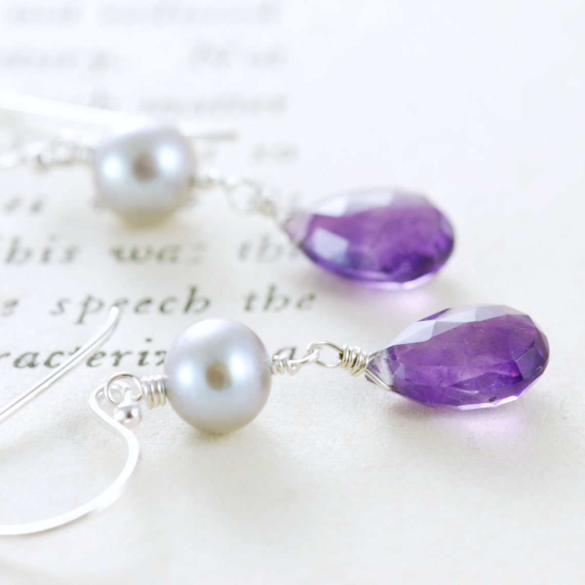 Amethyst Pearl Drop Earrings Sterling Silver, February Birthstone ...