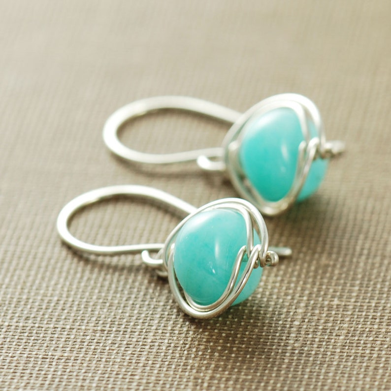 Sky Blue Gemstone Earrings Sterling Silver Amazonite Wire - Etsy