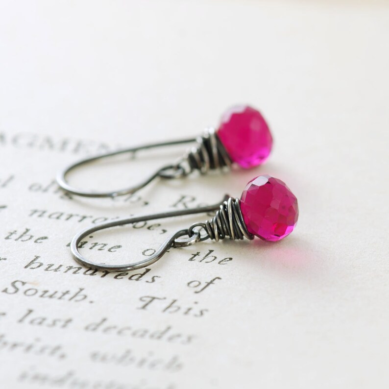 Raspberry Quartz Earrings Wrapped in Sterling Silver, Pink Gemstone ...