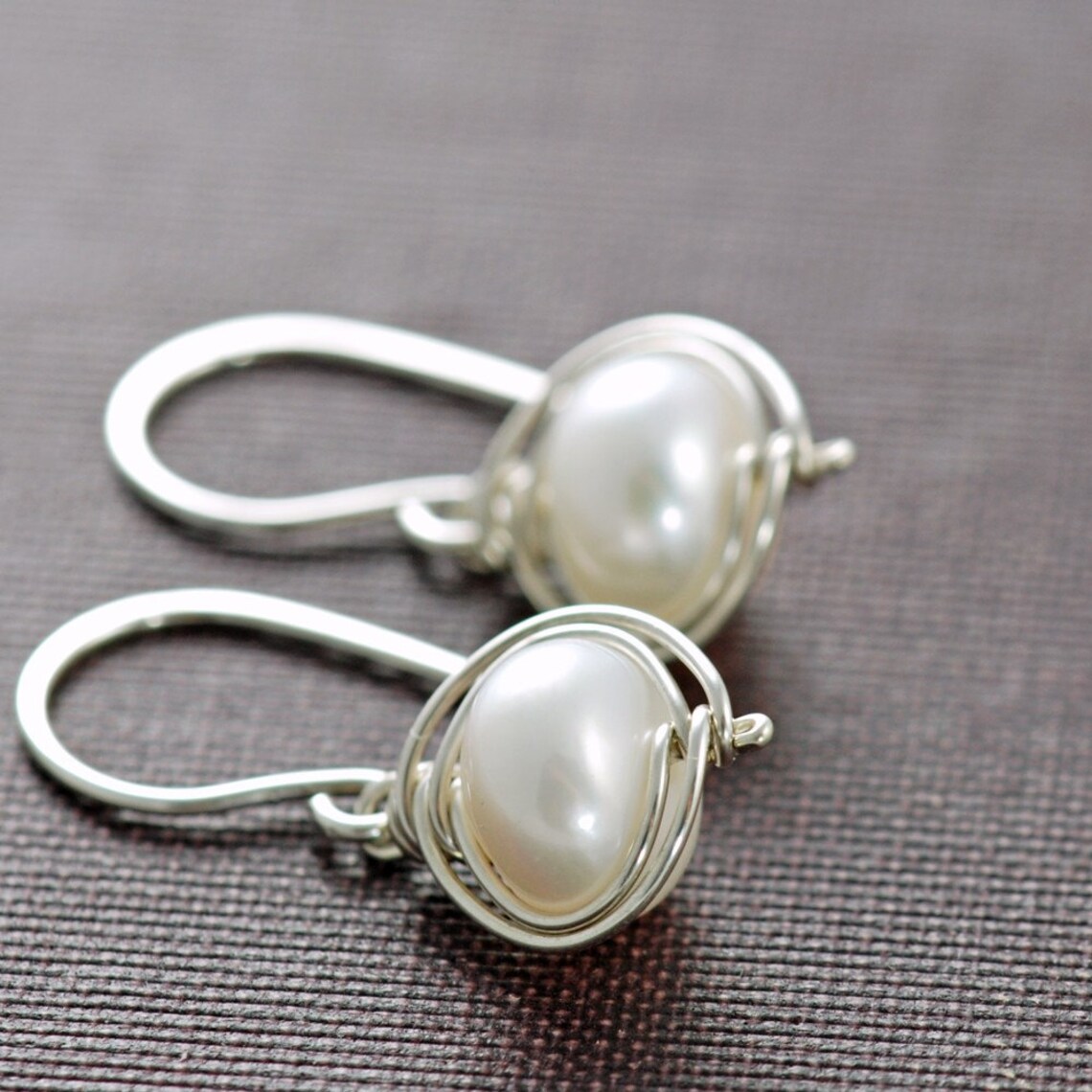 Pearl Earrings Sterling Silver, Bridal Jewelry, Wire Wrapped Handmade ...